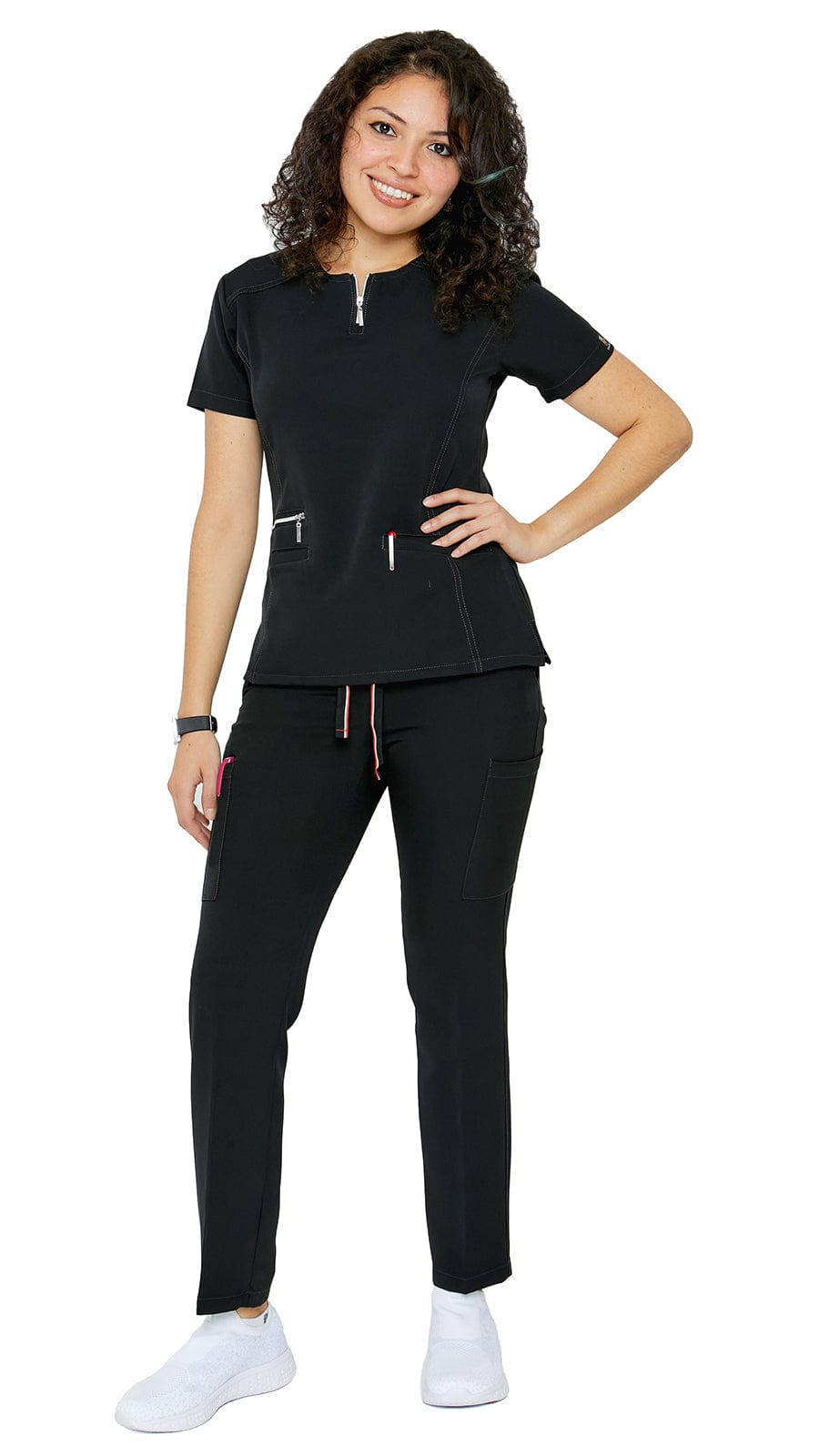 Dress A Med Women's Soft Stretch Silver Zipper Uniform Scrubs